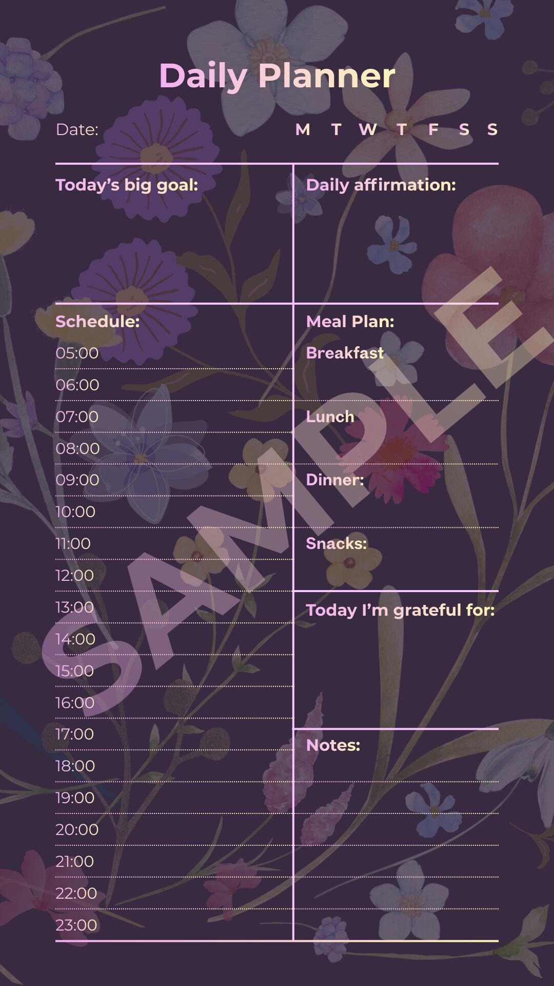 Purple FLORAL Daily Planner CANVA Template and 8.5 X 11 Portrait ...