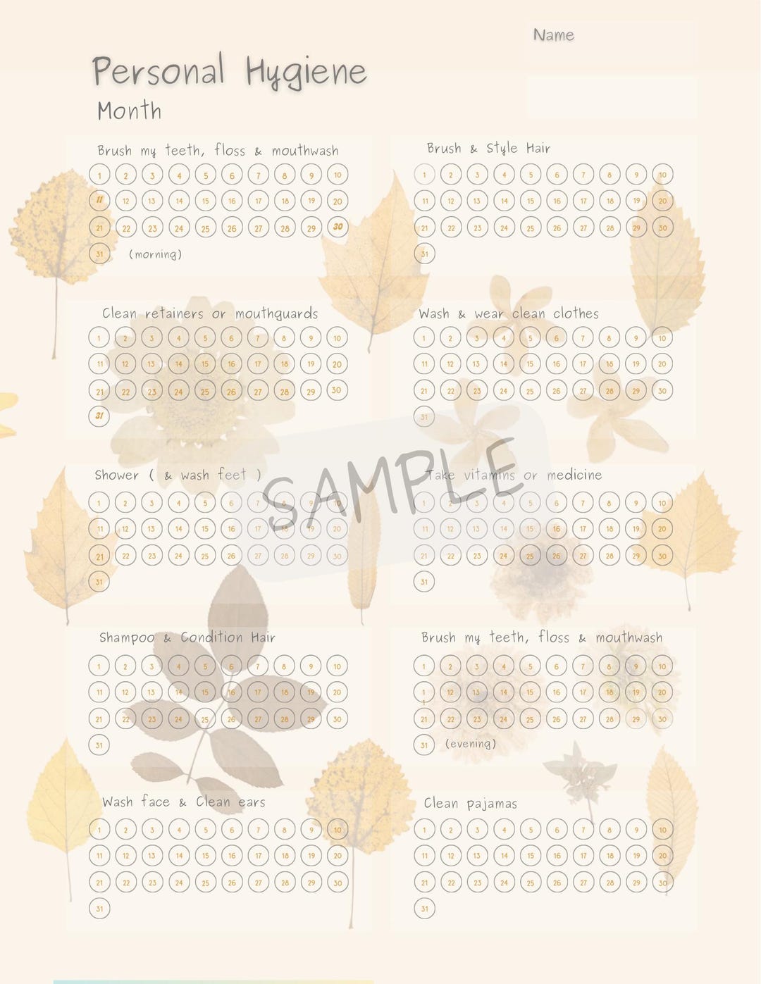 Y Smooshed Flowers Digital Personal Hygiene Checklist and Printable - Etsy