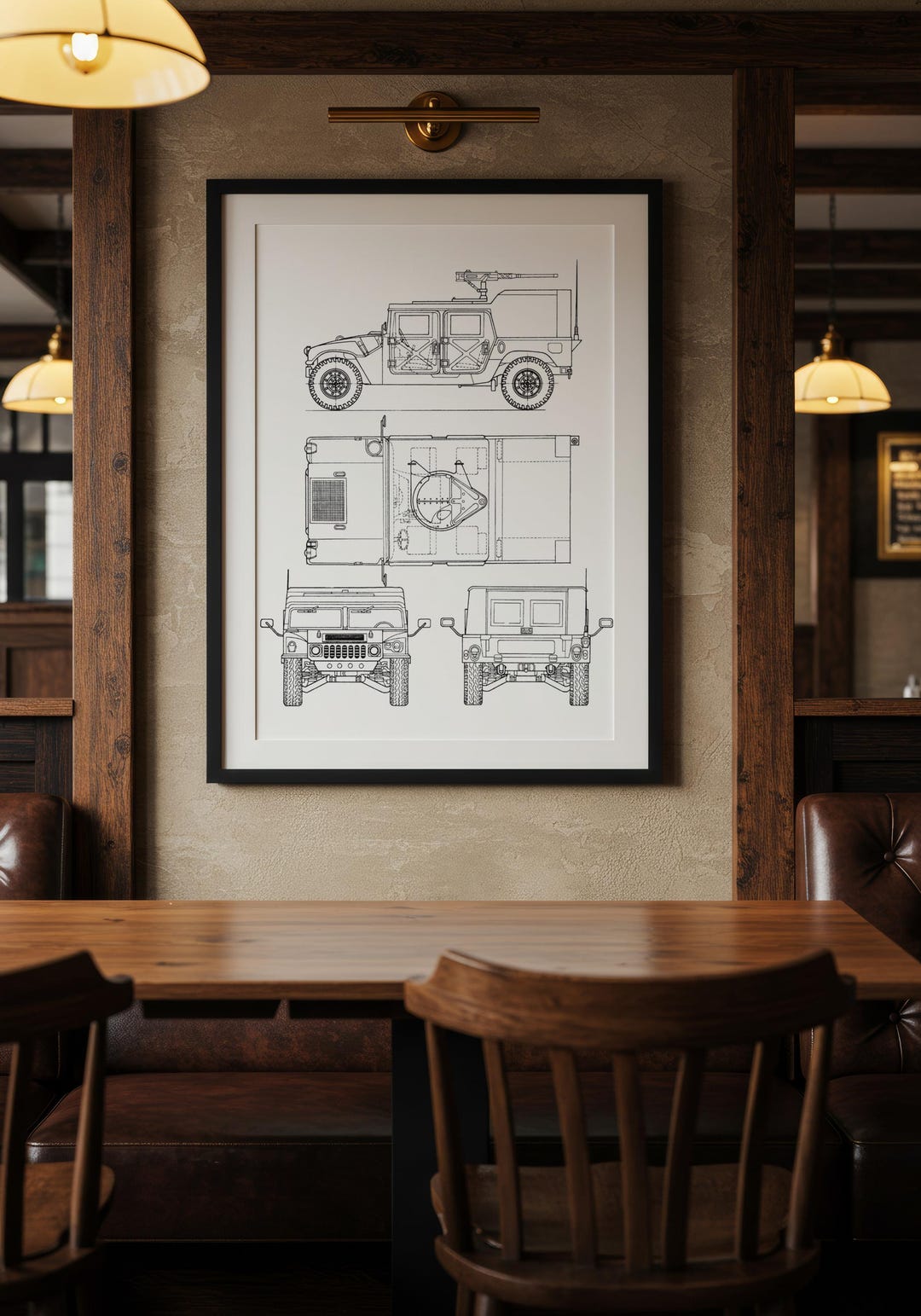 Humvee HMMWV Military Vehicle Line Drawing, Blueprint Schematic Poster ...