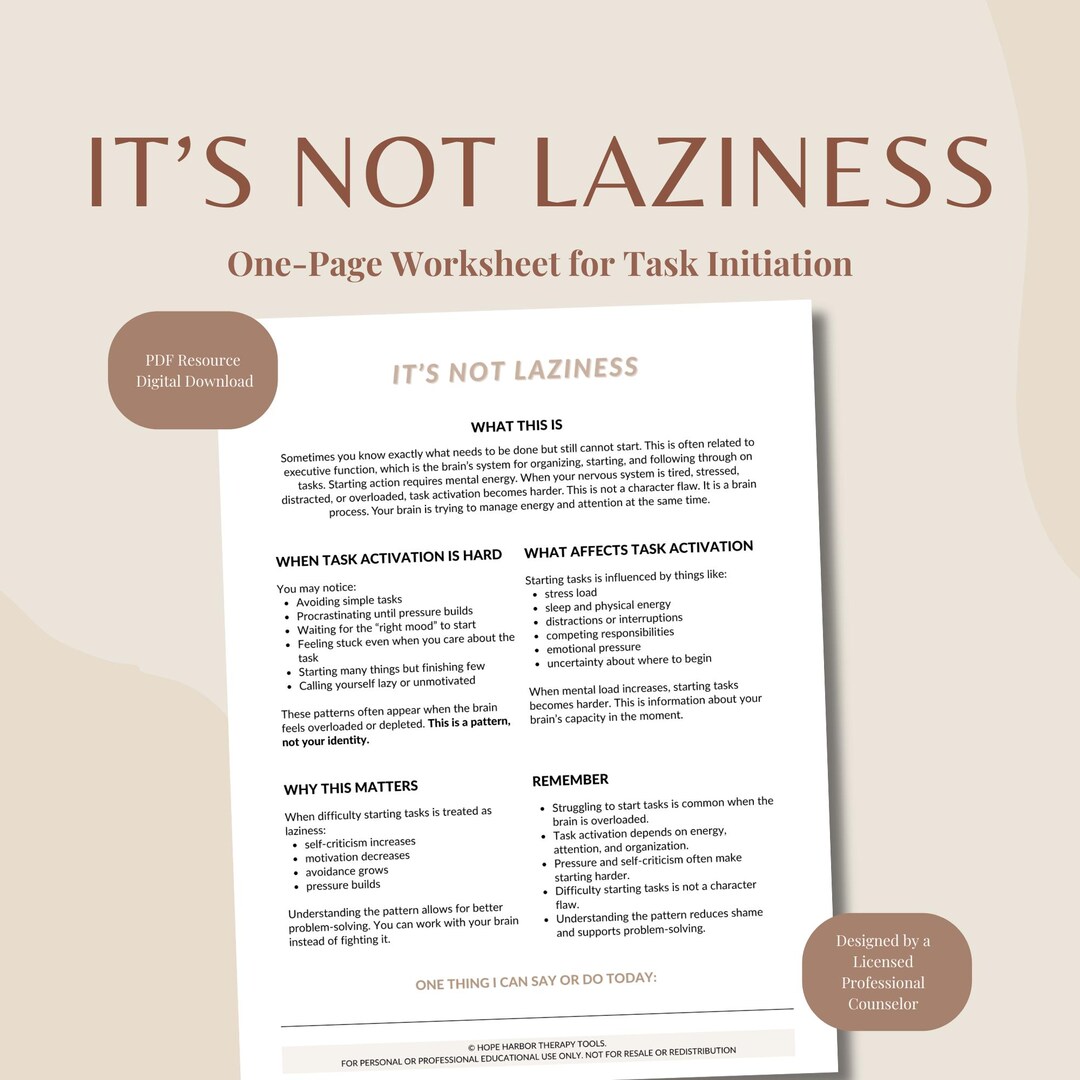 It’s Not Laziness | Procrastination & Task Initiation Worksheet ...
