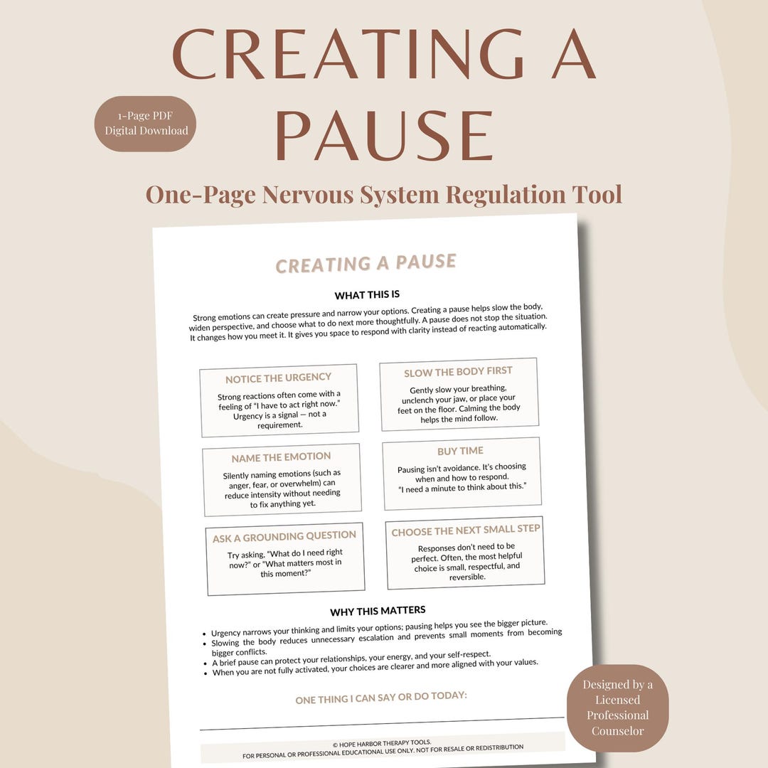 Creating a Pause | Mindfulness Worksheet for Adults | Emotional ...