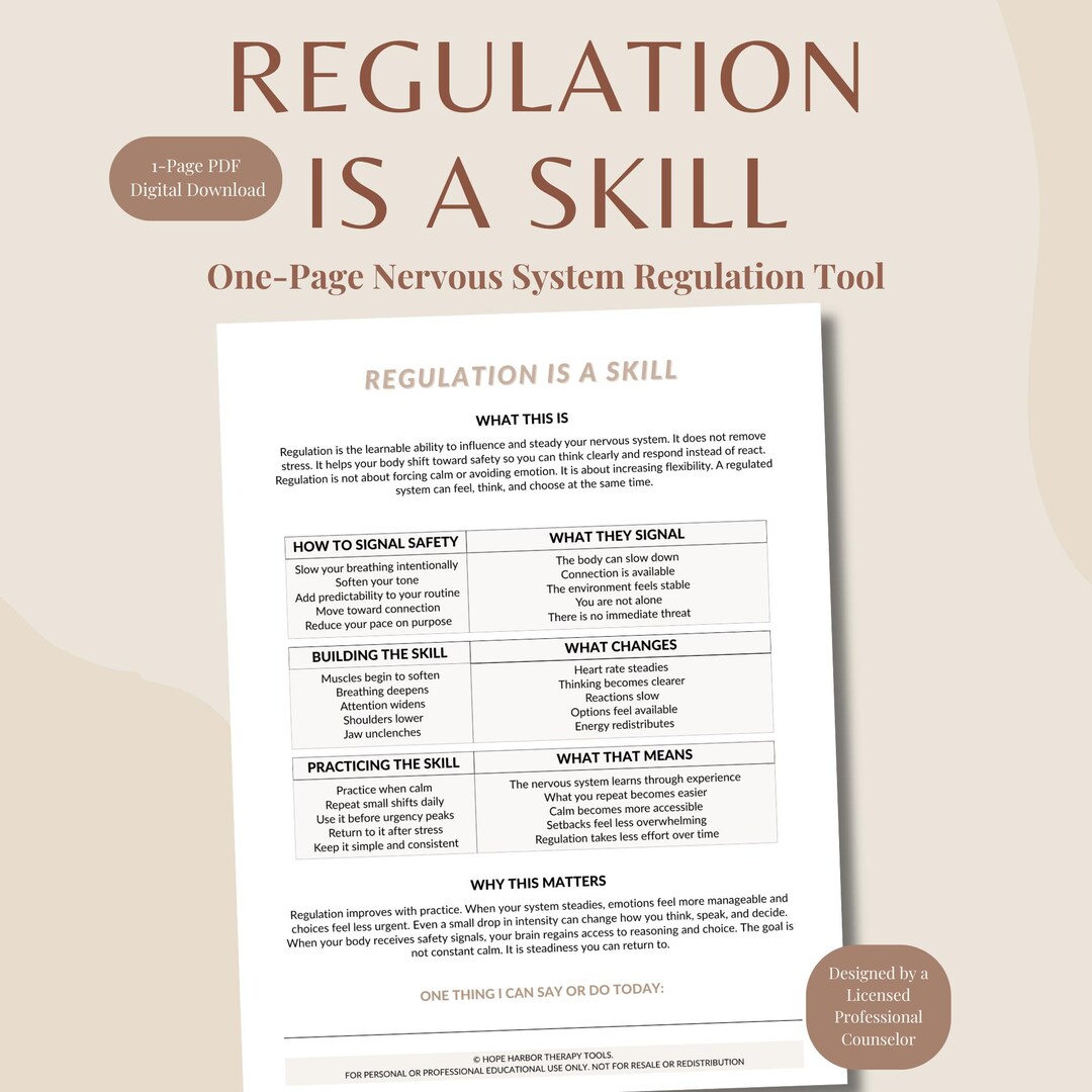 Regulation is a Skill | Emotional Regulation Worksheet for Adults ...