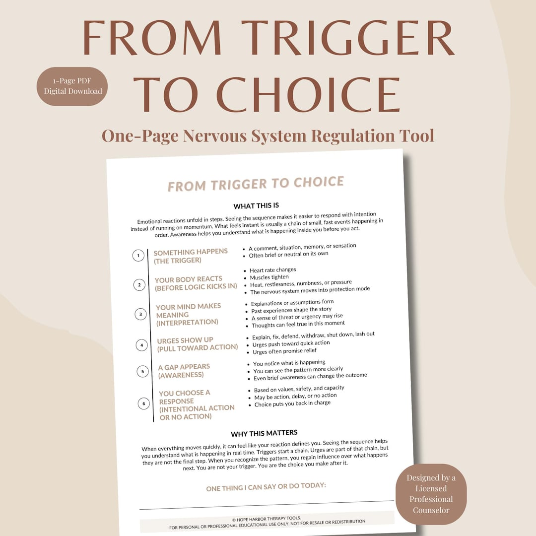 From Trigger to Choice | Emotional Trigger Worksheet for Adults | Self ...