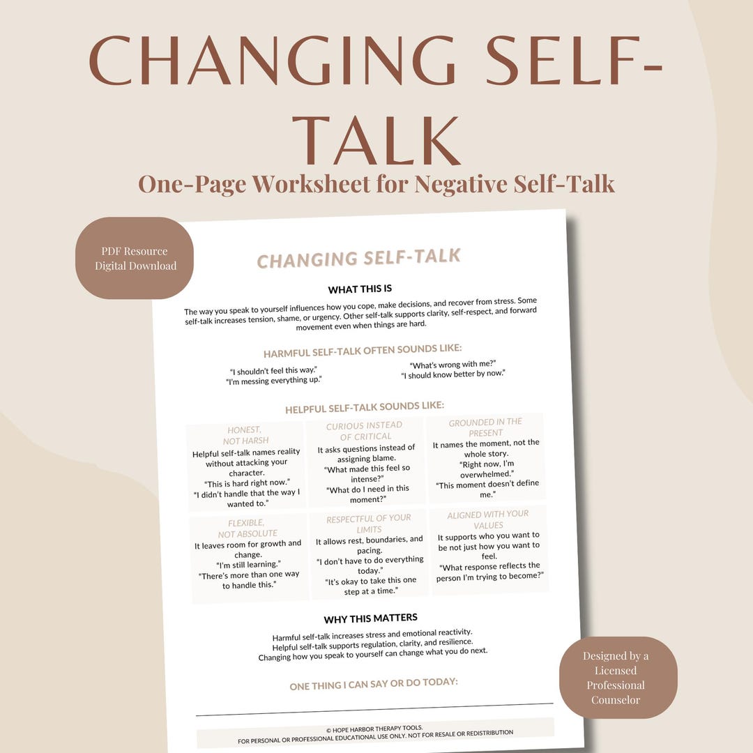 Changing Self-talk | Self Talk Worksheet for Adults | Inner Critic ...