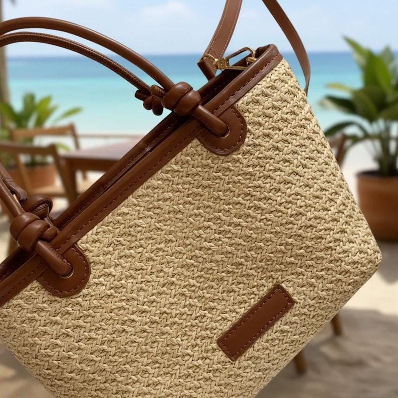 Woven Straw Crossbody Bag, Retro Shoulder Purse, Top Handle Beach Tote ...