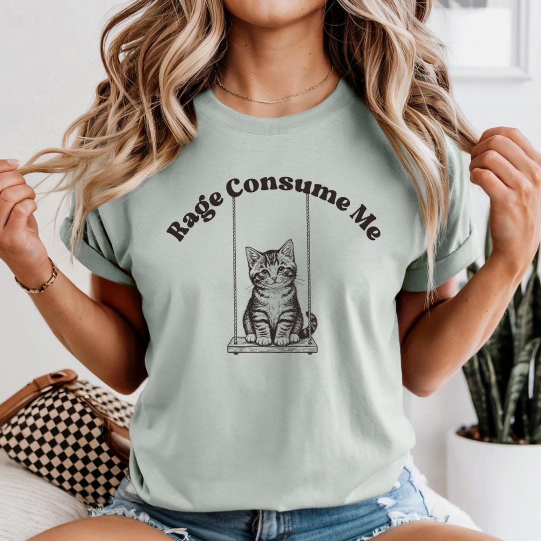 Vintage Deranged Cat on a Swing T-shirt, Sarcastic Kitten "rage Consume ...