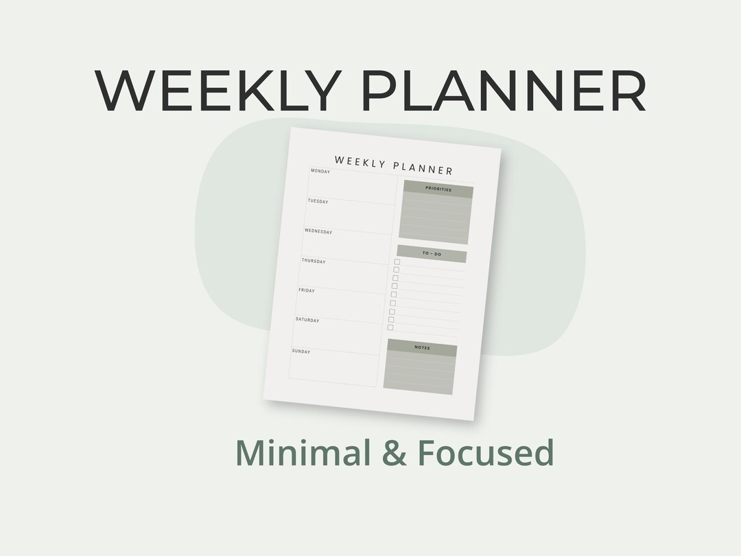 Minimal Weekly Planner Printable, Productivity Organizer Template ...