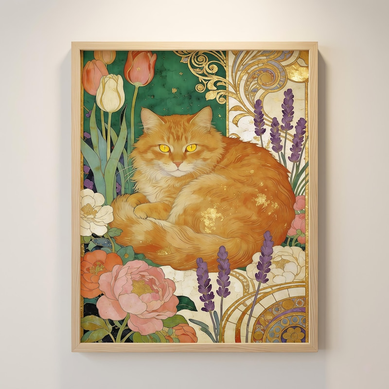 Mucha Black Cat Print - Etsy