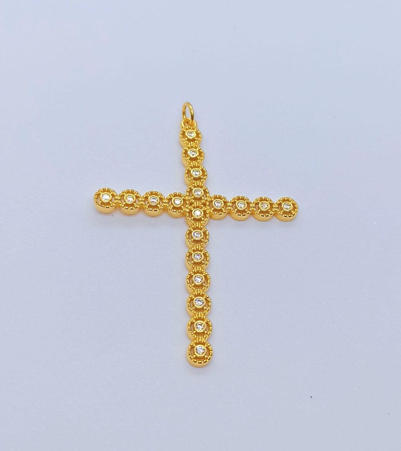 Gold Plated CZ Cross Pendant, Dainty Religious Charm Necklace - Etsy