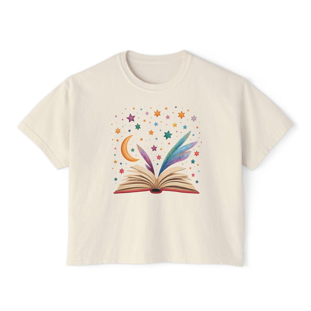 Magic Open Book Tee | Rainbow Feathers, Moon & Stars - Etsy UK