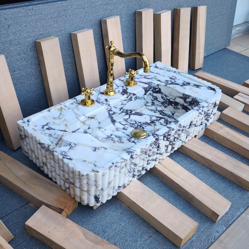 Marble Sink Calacatta Viola. Custom Ribbed Wall-mount or Countertop ...