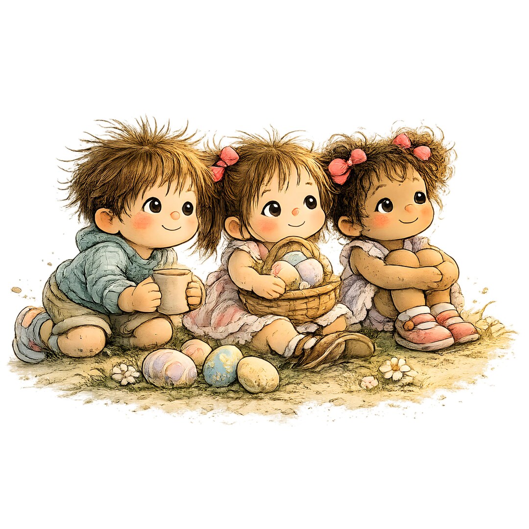 36 Cute Spring Children Clipart PNG, Whimsical Easter Kids ...