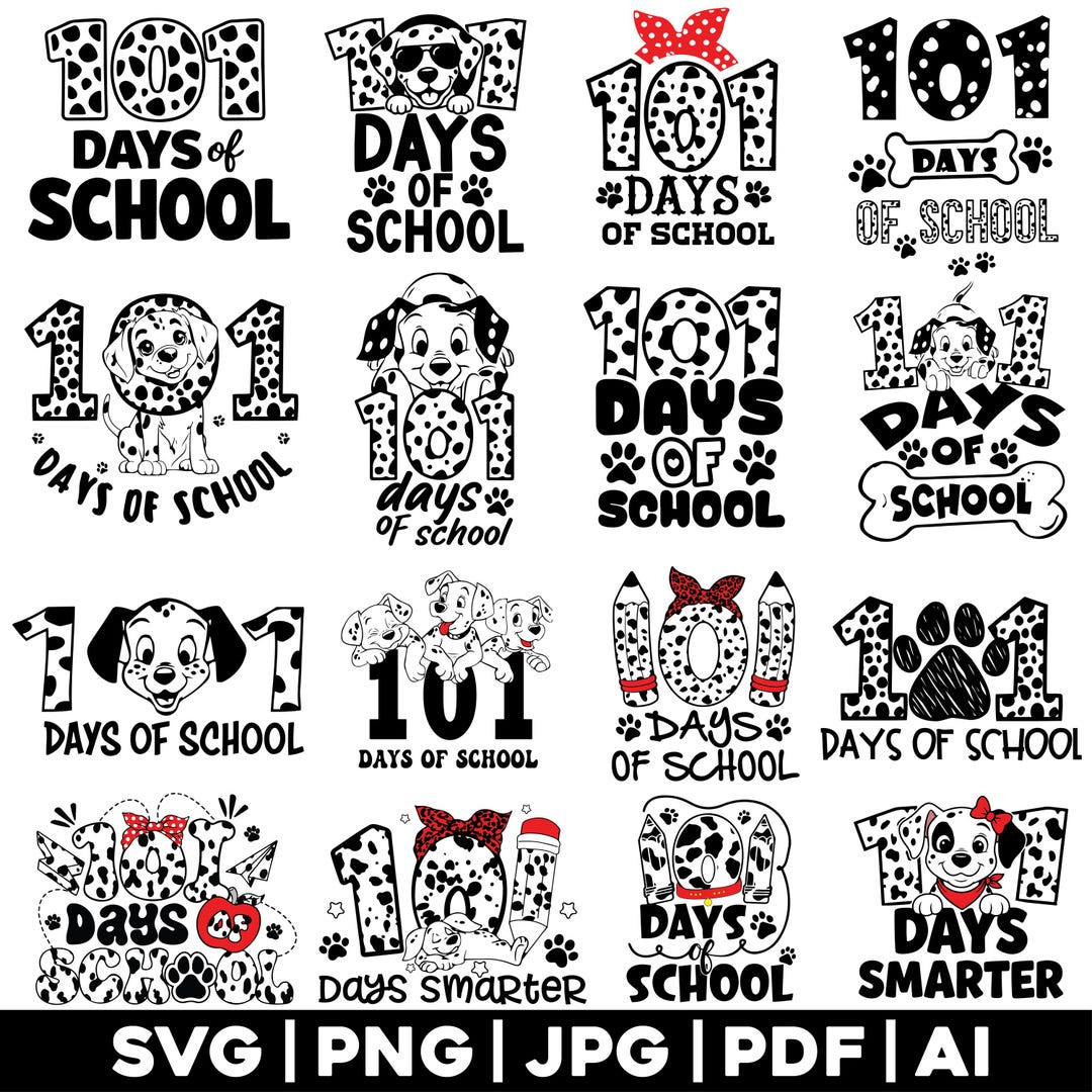 101 Days of School Dalmatian SVG Bundle, Fun School Celebration PNG ...