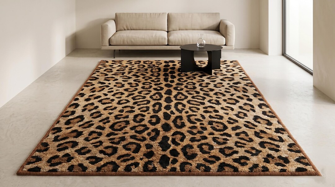Leopard Print Area Rug, Modern Safari Style Beige Black Carpet - Etsy