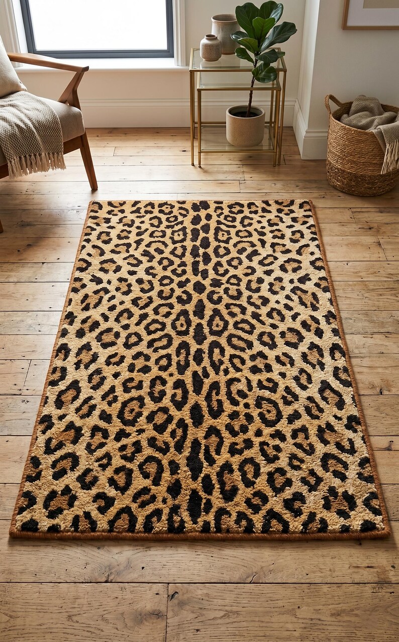 Leopard Print Area Rug, Modern Safari Style Beige Black Carpet - Etsy