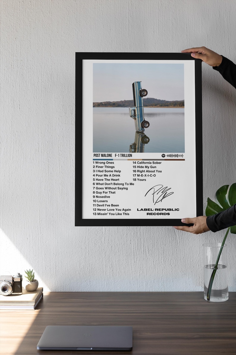 Minimalistic Post Malone F-1 Trillion Album Track List Wall Art ...