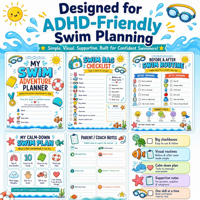 ADHD Kids Swim Lesson Tracker Printable Planner Checklist PDF With ...
