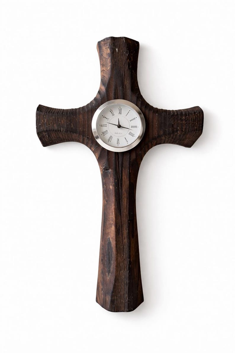 Hand-burned Reclaimed Wood Cross Clock – Rustic Farmhouse Spiritual ...