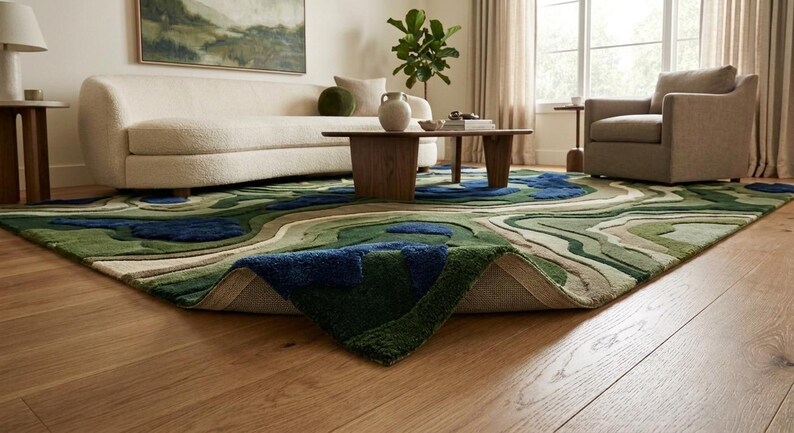 Hand-tufted Wool Moss Landscape Rug, Sculpted Topographic Area Carpet ...