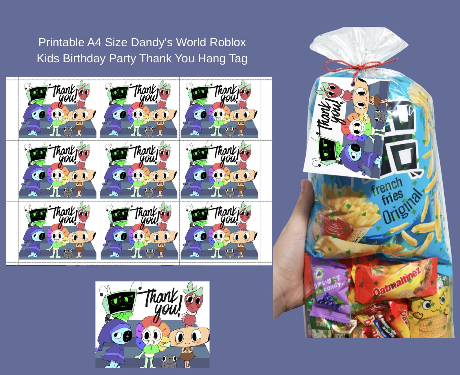 Printable A4 Size Game Characters Birthday Party Thank You Hang Tag - Etsy