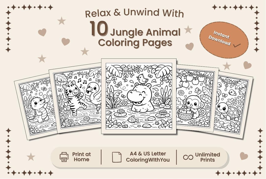 Jungle Edition Coloring Page : 10 Jungle Animal (PDF Download) - Etsy