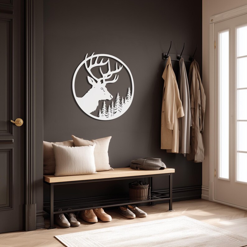Deer Metal Wall Art, Rustic Forest Scene Decor, Cabin Lodge Wildlife ...