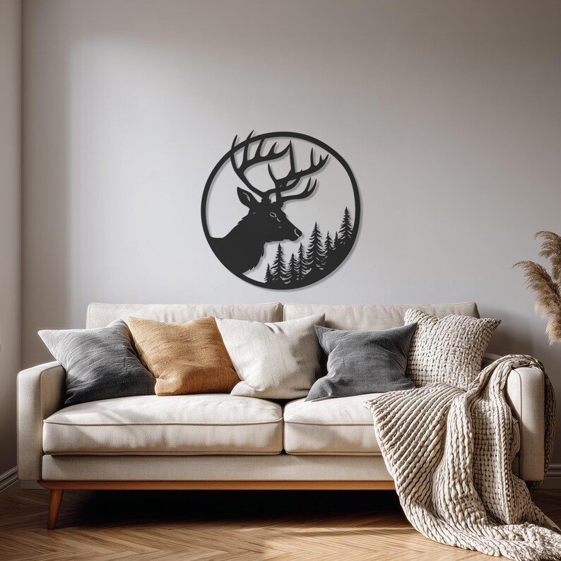 Deer Metal Wall Art, Rustic Forest Scene Decor, Cabin Lodge Wildlife ...