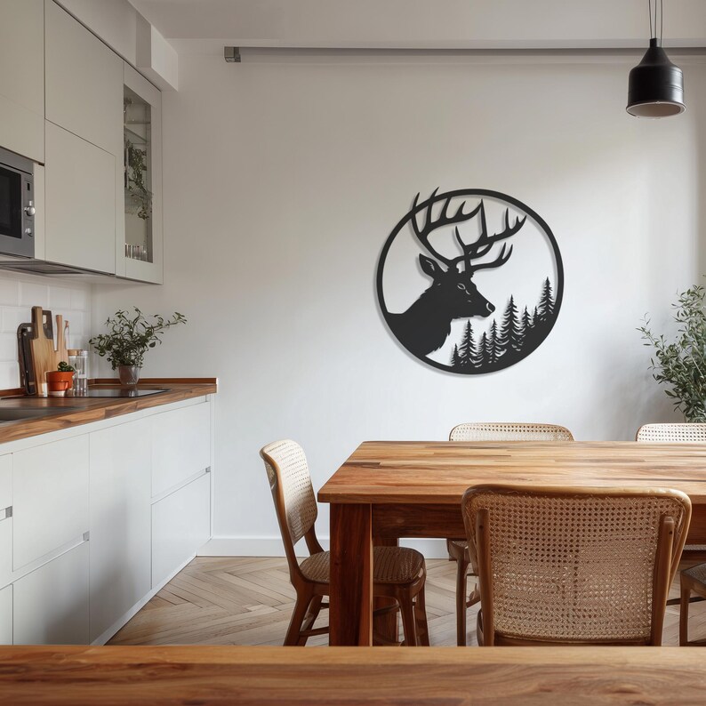 Deer Metal Wall Art, Rustic Forest Scene Decor, Cabin Lodge Wildlife ...