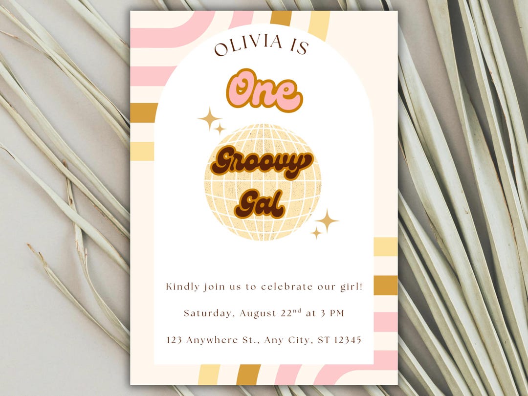 Groovy One Birthday Invitation, Retro Disco Girl Party Invite (digital ...