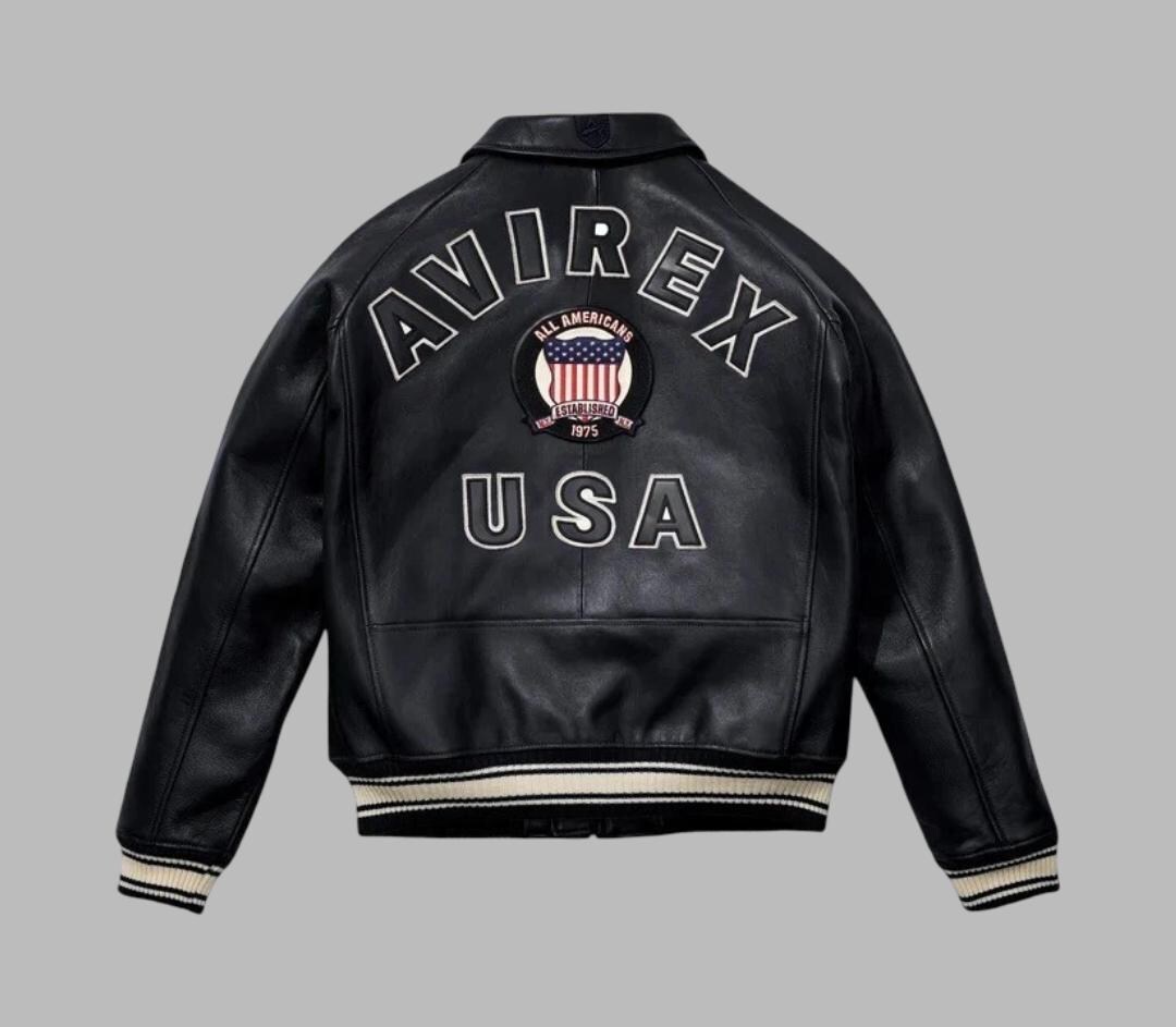 Mens Avirex Icon Leather Bomber Jacket - Genuine Lambskin Motorcycle ...