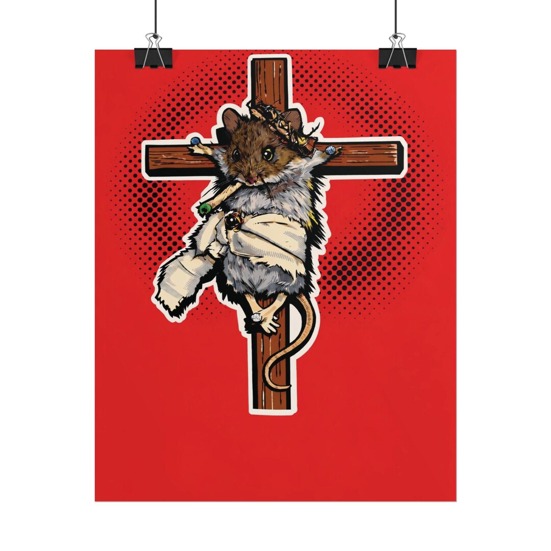 Jesus Religious Dope Pop Art Mouse on Cross Rolled Poster | Comic Book ...
