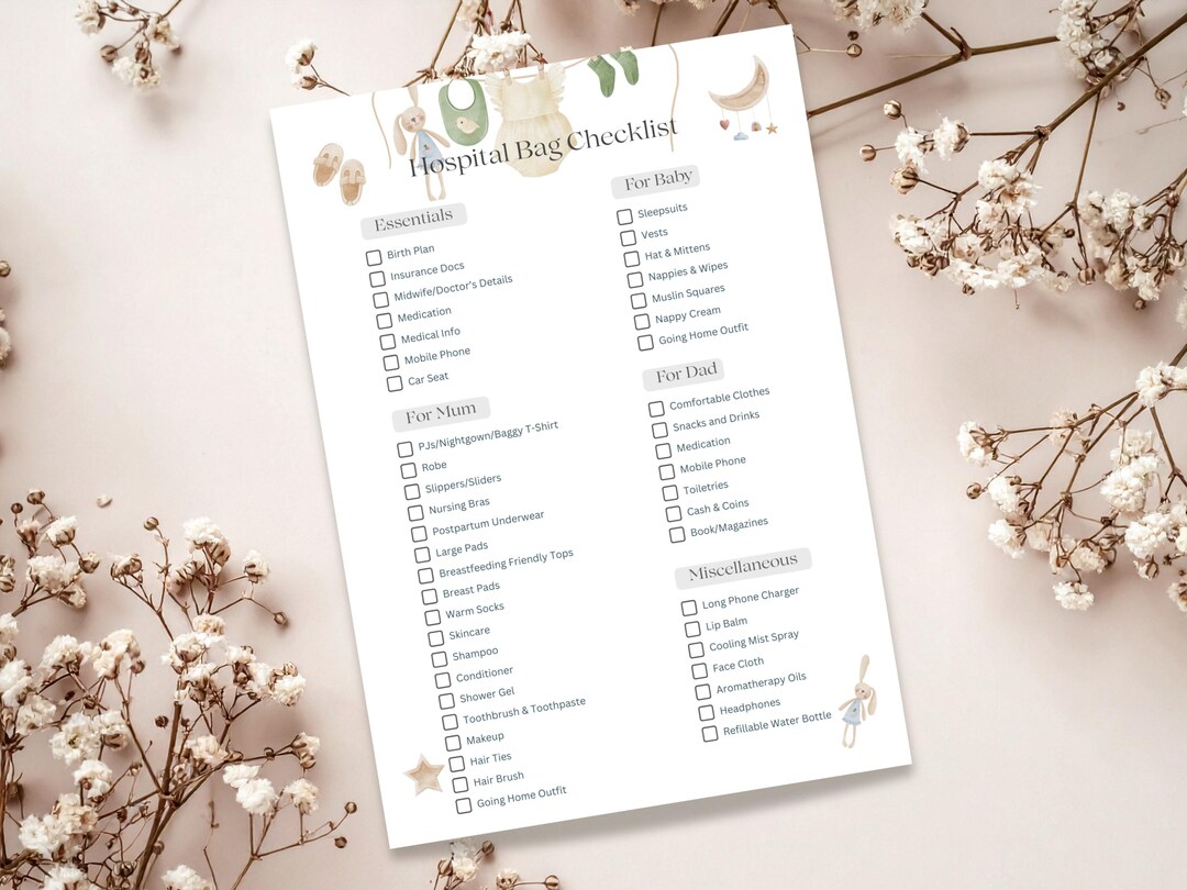 Editable Hospital Bag Checklist - Digital Download | Pre-filled & Blank ...