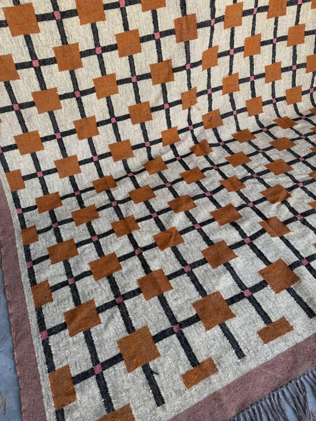 Checkered Jute Rug Handwoven Hemp Rug, Retro Grid Boho Area Rug ...