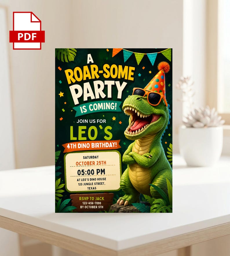 Dinosaur Birthday Invitation: Editable Canva Template (digital Download ...
