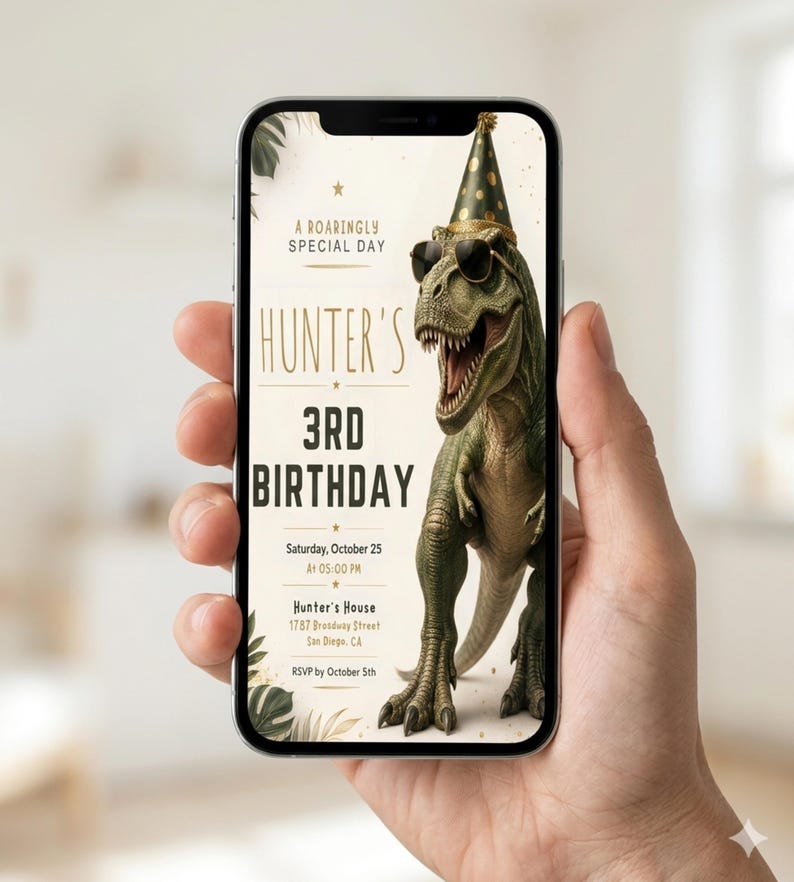 Dinosaur Birthday Invitation Template: T-rex Party Invite (digital ...