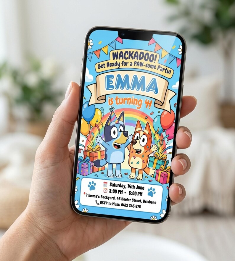 Bluey Birthday Invitation, Editable Canva Kids Party Invite (digital ...