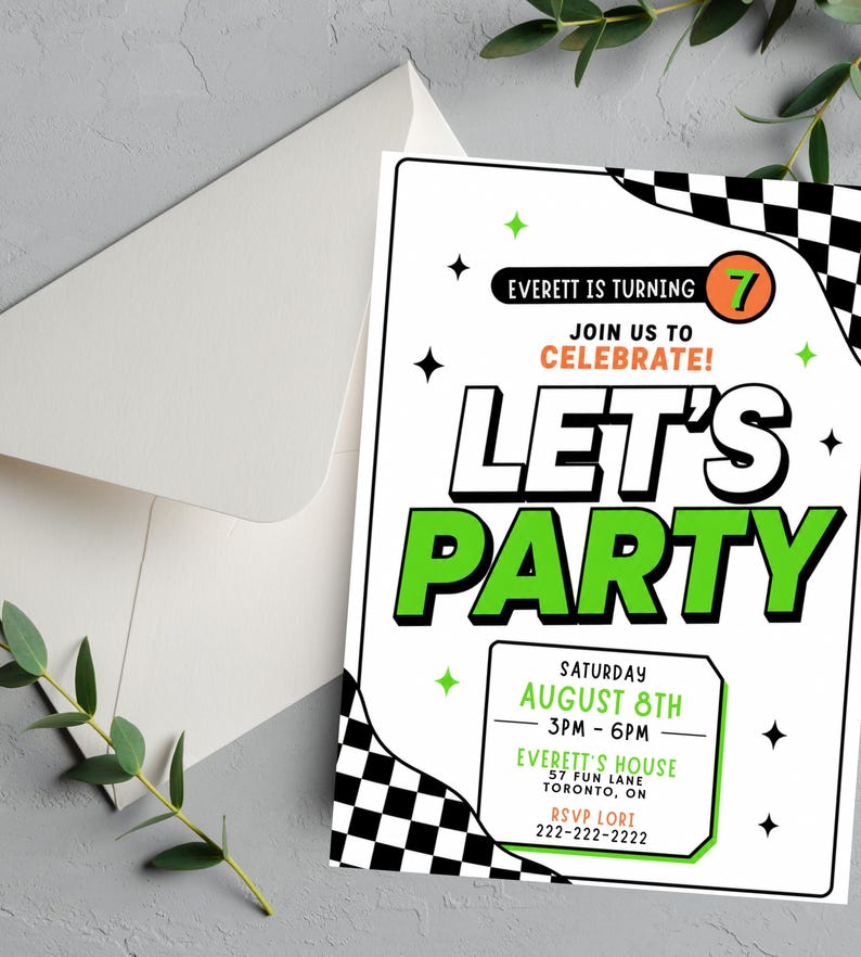 Race Car Birthday Invitation: Editable Canva Template With Favor Tag ...