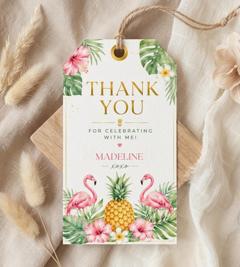 Tropical Flamingo Birthday Invitation & Favor Tag (digital Download) - Etsy