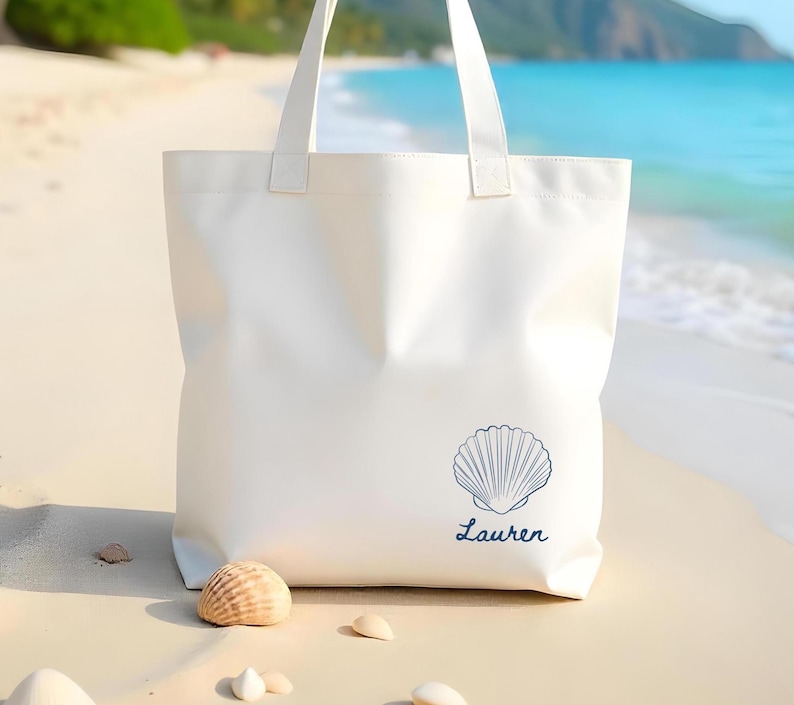 Personalized Coastal Shell Tote Bag | Beach Bachelorette Bridesmaid ...