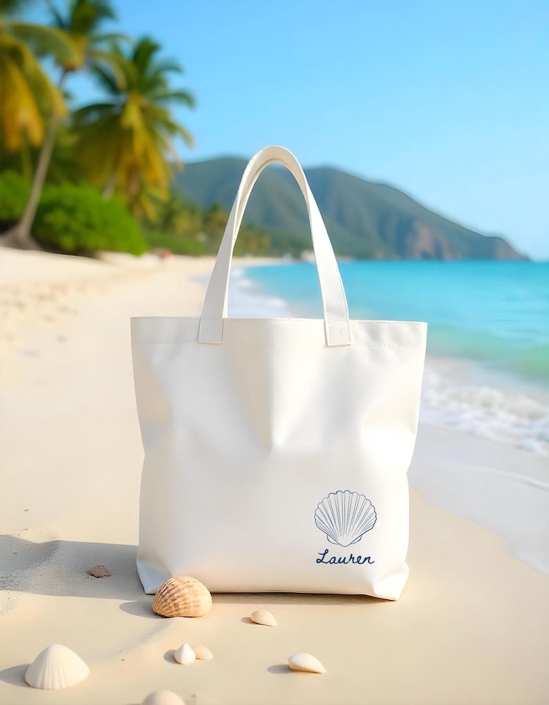 Personalized Coastal Shell Tote Bag | Beach Bachelorette Bridesmaid ...