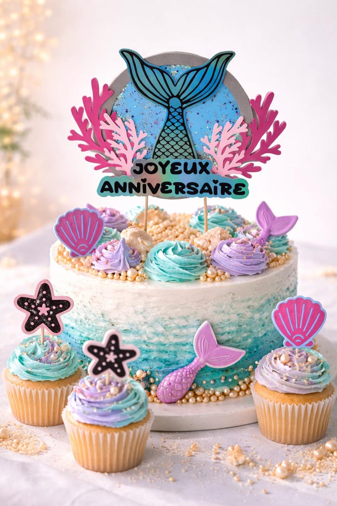 Personalized Mermaid Cake Topper | XL Shaker Birthday Decoration - Etsy
