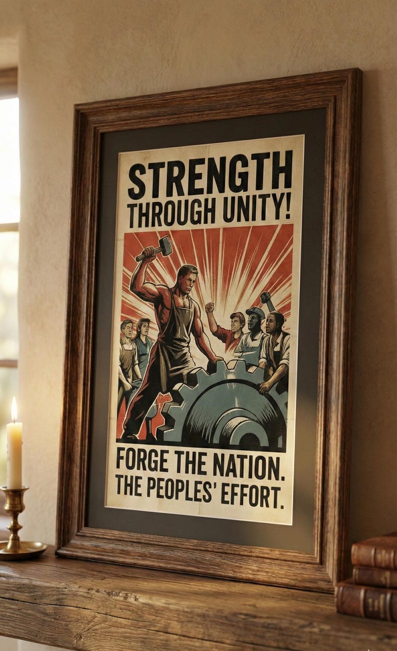 Vintage "strength Through Unity" Propaganda Poster | Retro Industrial ...
