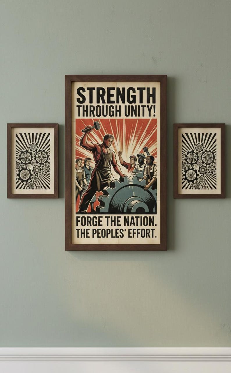 Vintage "strength Through Unity" Propaganda Poster | Retro Industrial ...