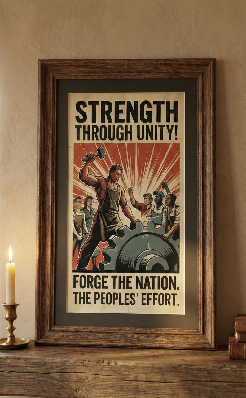 Vintage "strength Through Unity" Propaganda Poster | Retro Industrial ...