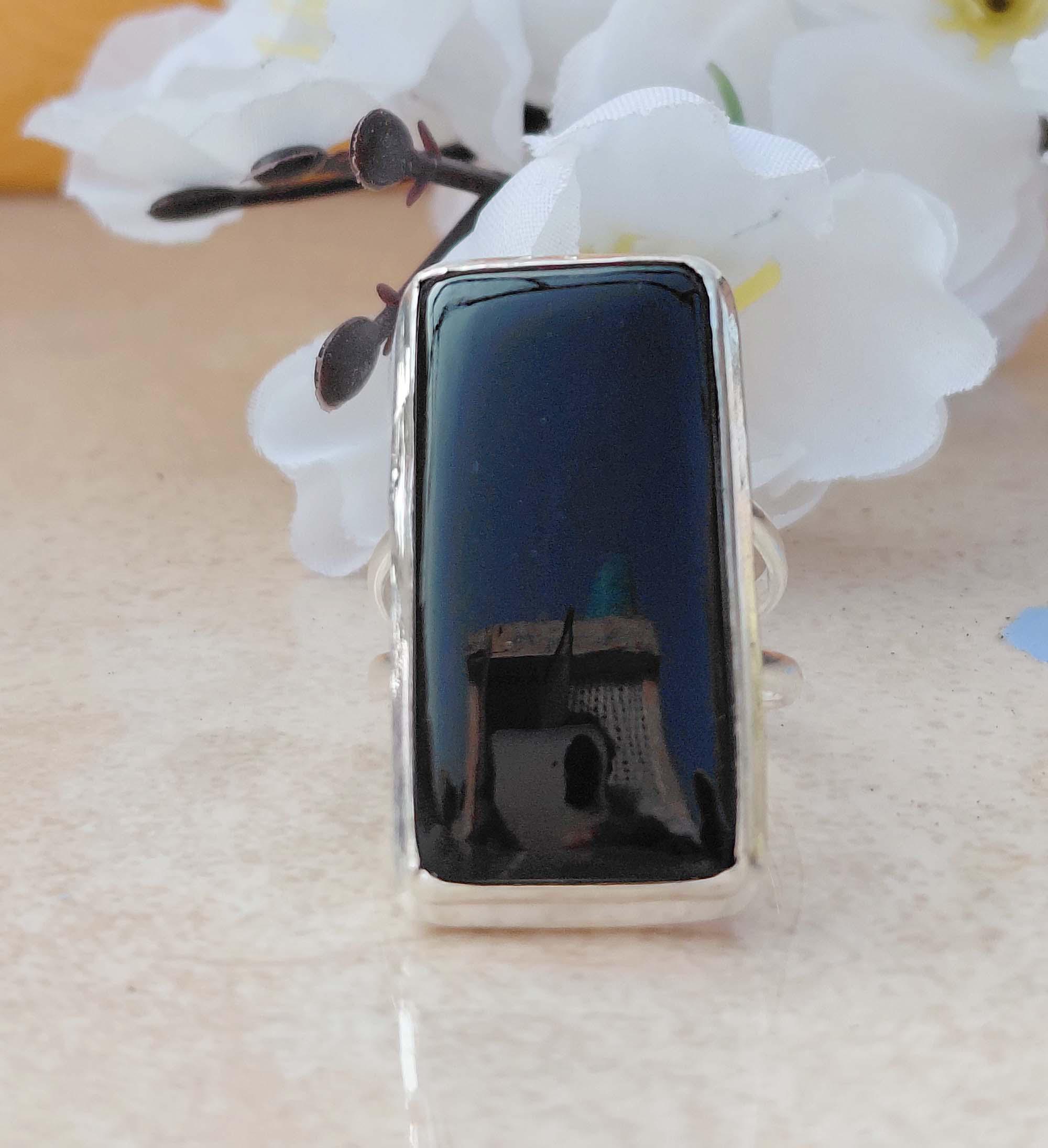 Black Onyx Rectangle Ring – Large Black Stone Statement Ring ...