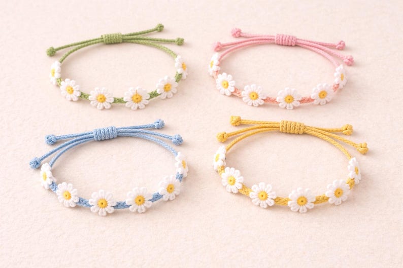 Daisy Crochet Bracelet Pattern PDF | Adjustable Flower Bracelet ...