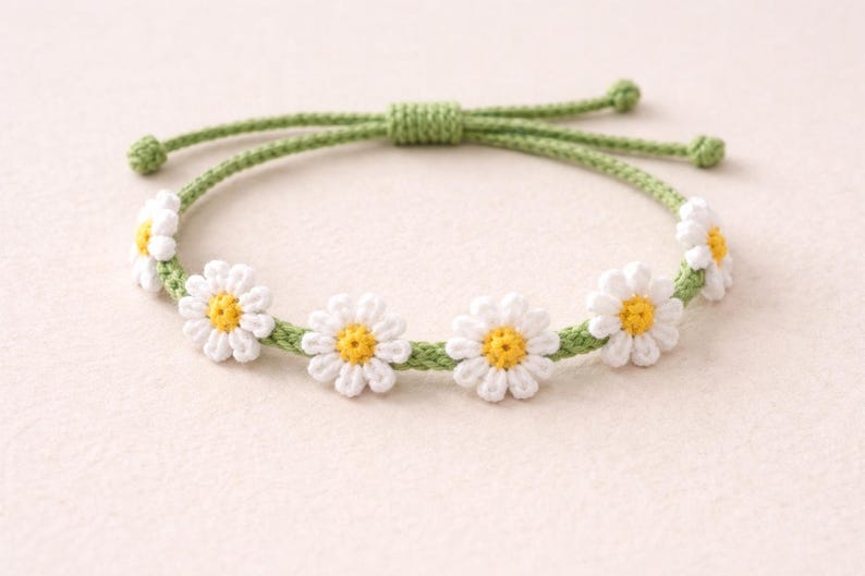 Daisy Crochet Bracelet Pattern PDF | Adjustable Flower Bracelet ...