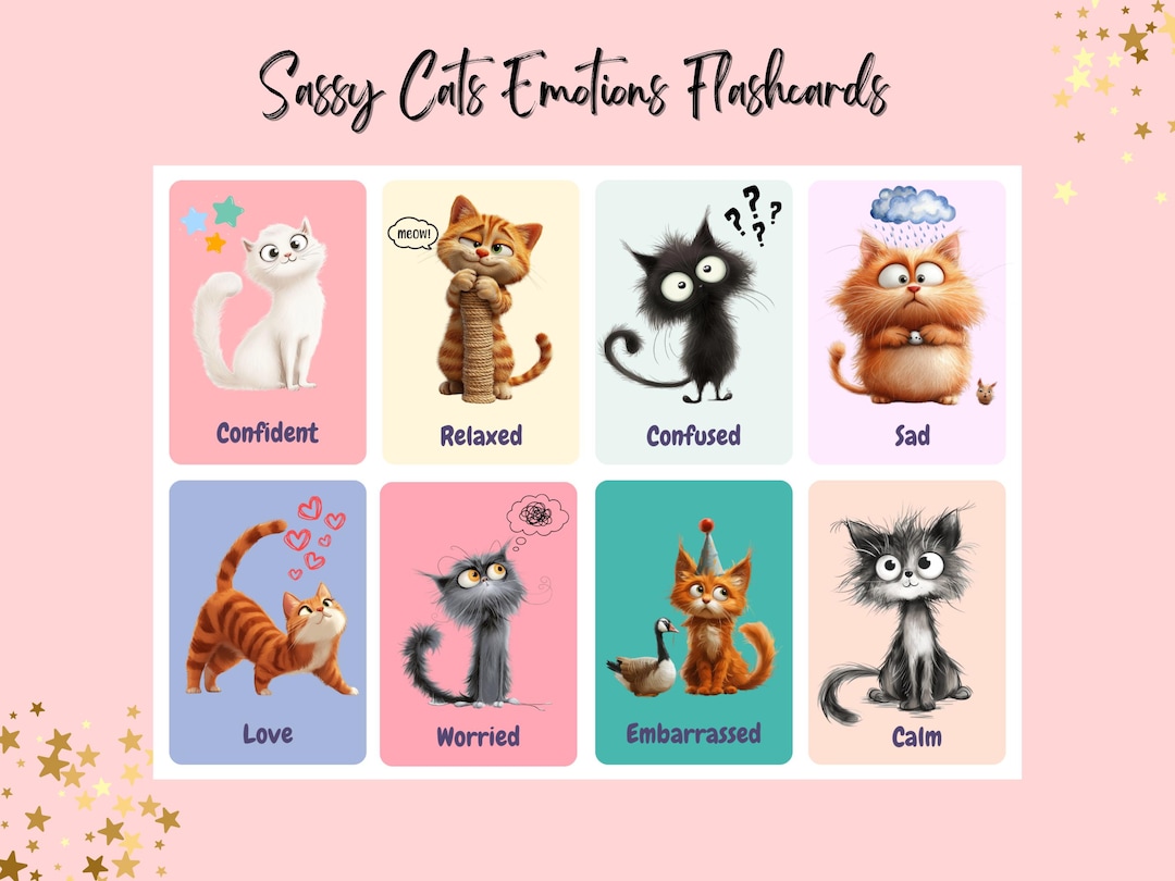Sassy Cats Emotions Flashcards | Kids' SEL Therapy Tool (printable PDF ...