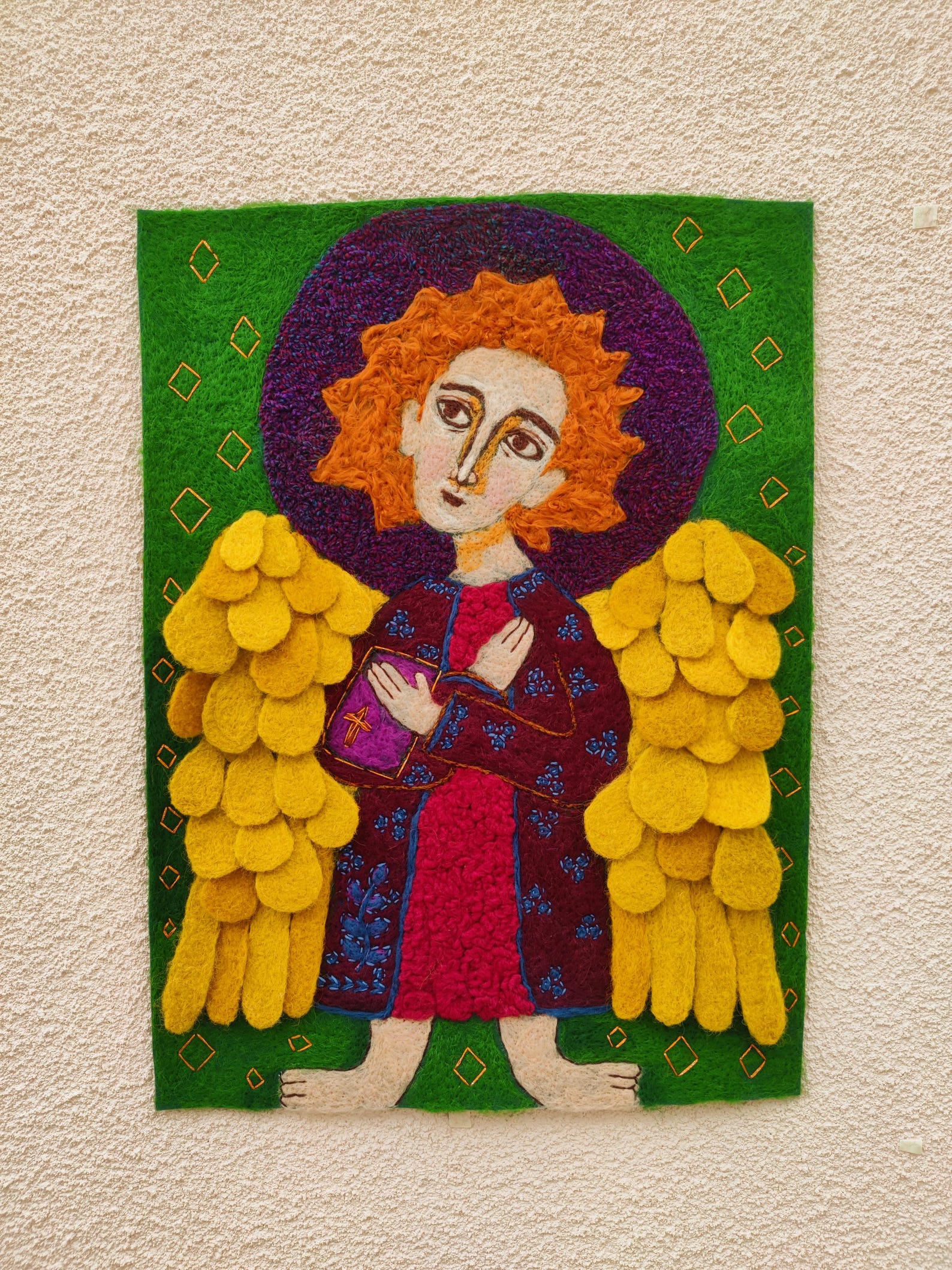 Forest Guardian Textile Art, Needle Felted Angel Wall Hanging ...