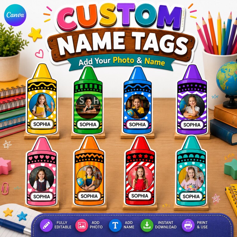 Editable School Photo Name Tags Template | Classroom Picture Labels ...